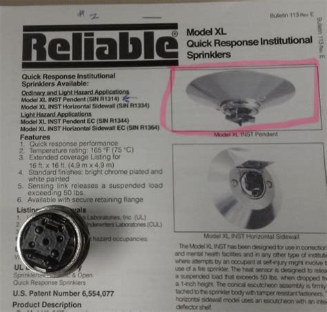 Rasco Model Xl Inst Pendent Sin R1314 Qr 2009 K5 6 165 F Sprinkler