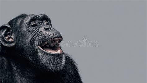 Chimpanzee With Open Mouth On A Background Of Orange Bokeh Stock