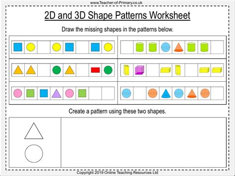 2d And 3d Shape Patterns Worksheet Maths Year 1 Worksheets Library