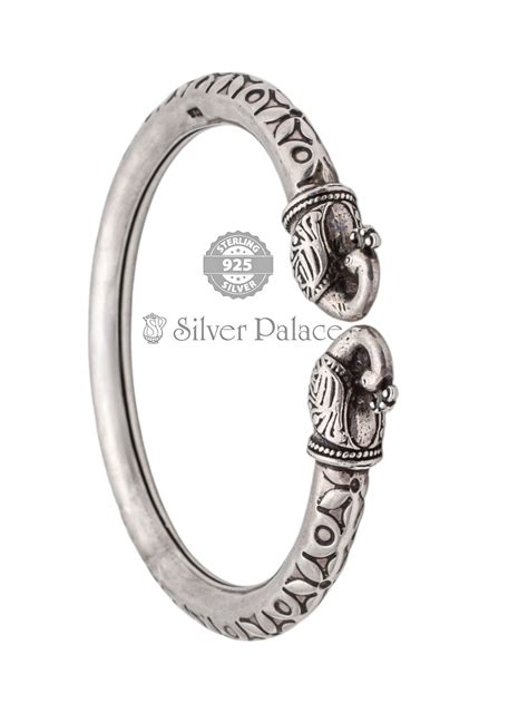 925 Silver Double Head Peacock Design Kada For Mens Hans Collection