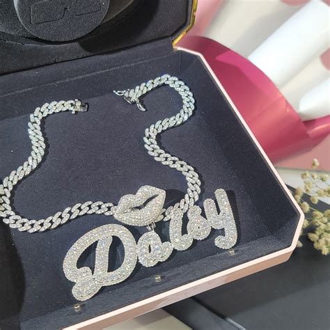 Sexy Lip Clasp Custom Cursive Letter Nameplatecustomize Icy Name