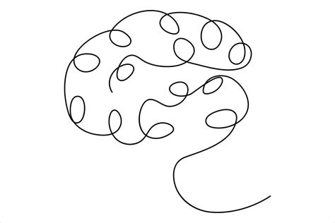 Continuous One Line Drawing Of Human Brain Hand Drawn Minimalism Style