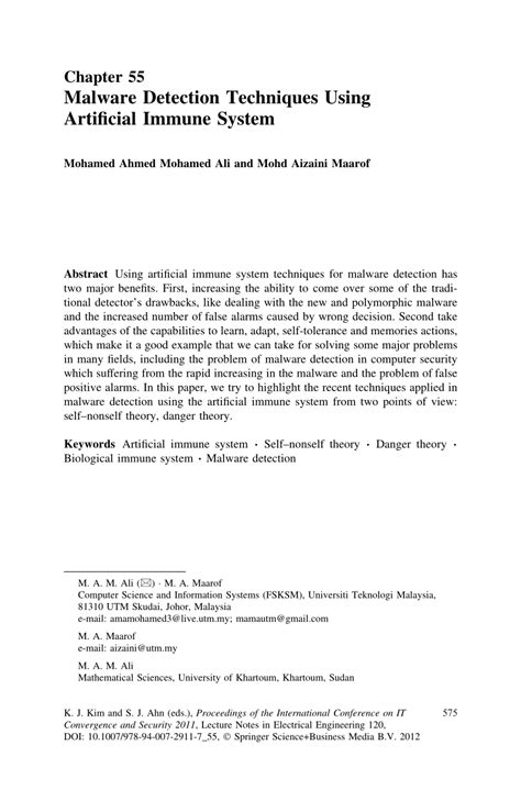 Pdf Malware Detection Techniques Using Artificial Immune System