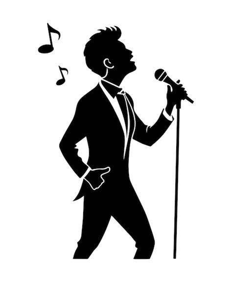 Silhouette Of A Man Singing Man Singing With A Microphone Vector Illustration Premium Ai