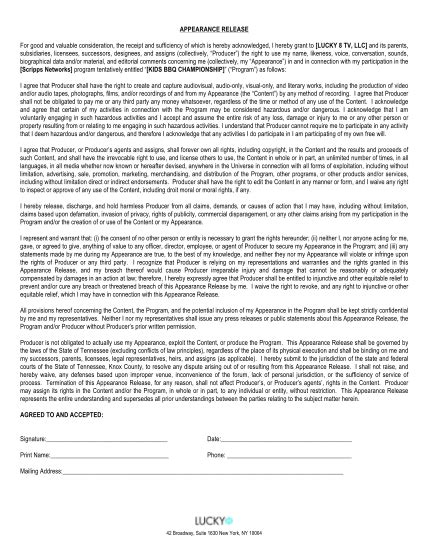 19 Appearance Release Form Free To Edit Download And Print Cocodoc