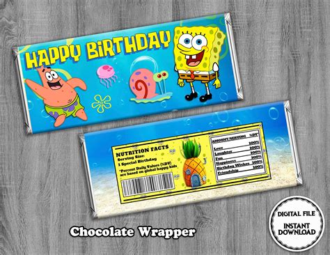 Spongebob Candy Bar Wrapper Spongebob Birthday Party Spongebob