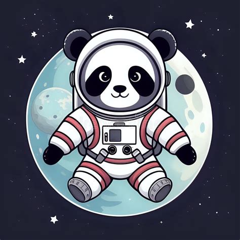 Cute Panda Astronaut Floating In Space Cartoon Kawaii Style Generated