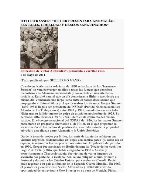 Hitler Presentaba Anomalias Sexuales Crueldad Y Deseos Sanguinarios Por Otto Straser Pdf