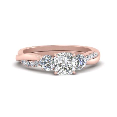 Three Stone Cushion Cut Twisted Vine Diamond Ring Fascinating Diamonds