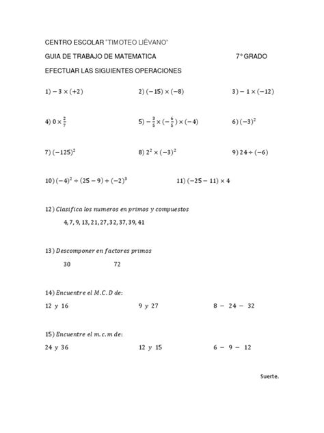 Ejercicios De Matemáticas 7° Grado Pdf