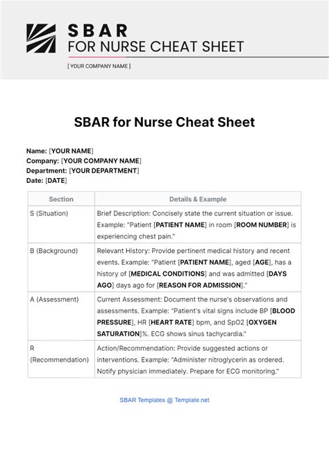 Free Sbar For Nurse Cheat Sheet Template To Edit Online