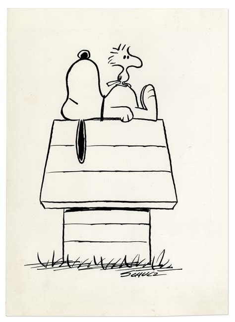 Lot Detail Charles Schulz Drawing Of Snoopy And Woodstock From Peanuts