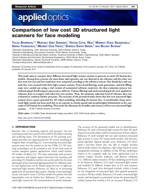 Pdf Comparison Of Low Cost 3d Structured Light Scanners For Face Modeling