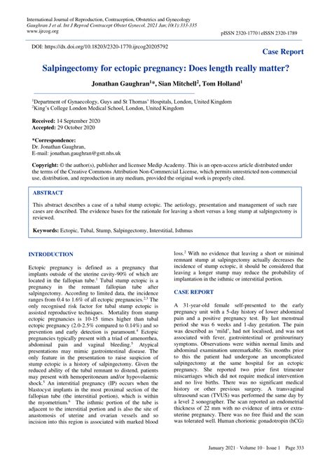 Pdf Salpingectomy For Ectopic Pregnancy Does Length Really Matter