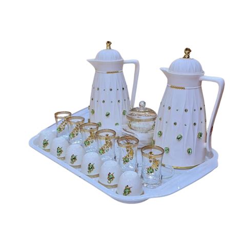 Luxury Arabic Coffee And Tea Serving Set Redbulegreen And Gold Thermos