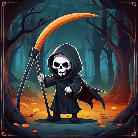 Cute Grim Reaper Scythe Gaming Icon Premium Ai Generated Image