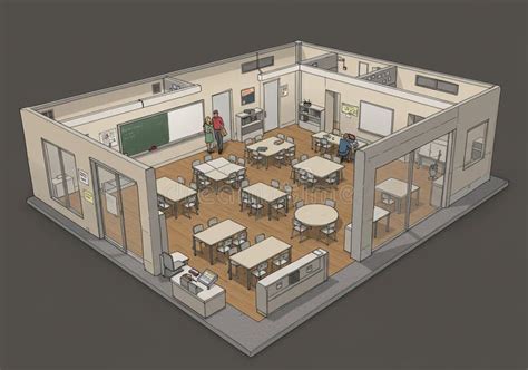 A 3d Illustration Of A Modern Classroom With A Rectangular Layout There Are Several Stock