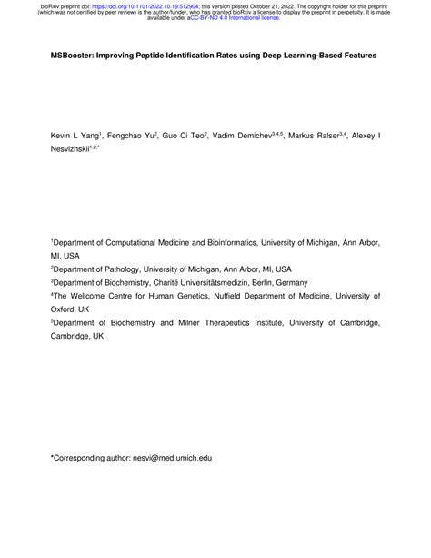 Pdf Msbooster Improving Peptide Identification Rates Using Deep