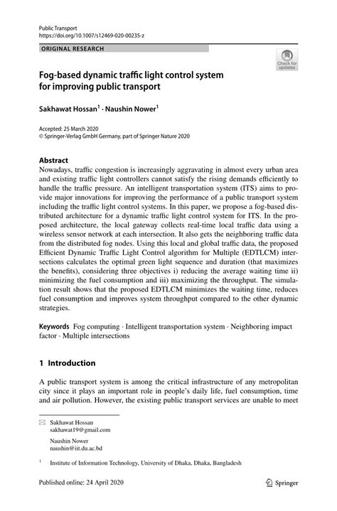 PDF Fog Based Dynamic Traffic Light Control System For Improving Public Transport