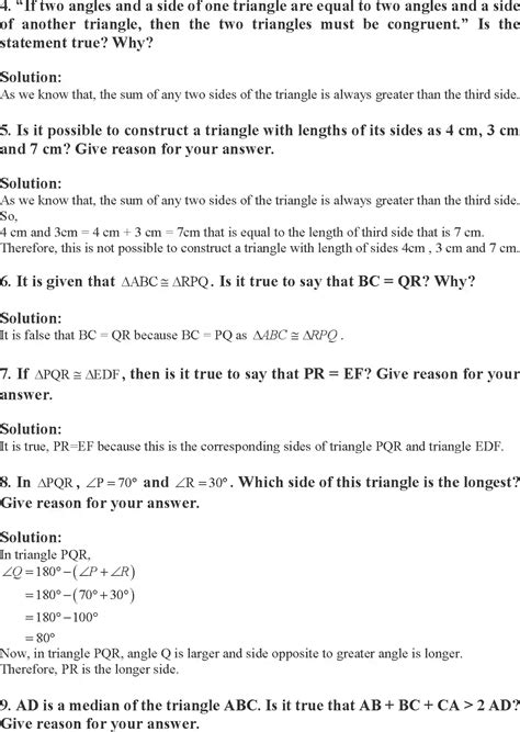 Class 9 Maths Exemplar Triangles Exemplar Solution