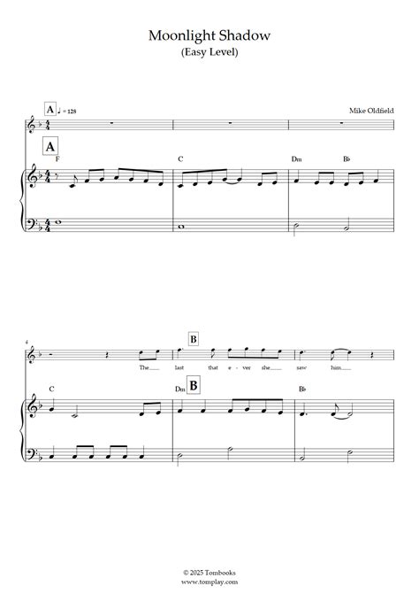 Moonlight Shadow Easy Level Solo Piano Maggie Reilly Piano Sheet Music