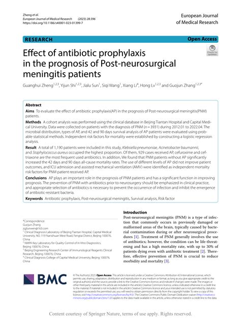 Pdf Effect Of Antibiotic Prophylaxis In The Prognosis Of Post Neurosurgical Meningitis Patients