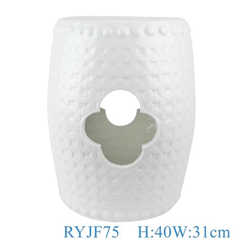 White Carved Flower Design Hollow Porcelain Home Garden Drum Stool