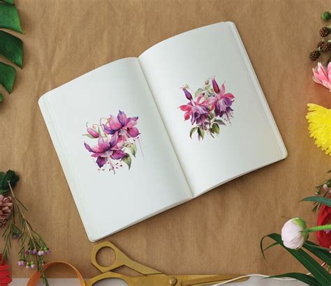 Watercolor Fuchsia 20 Fuchsias Flowers Plants Spring Floral Digital Print Clipart Png