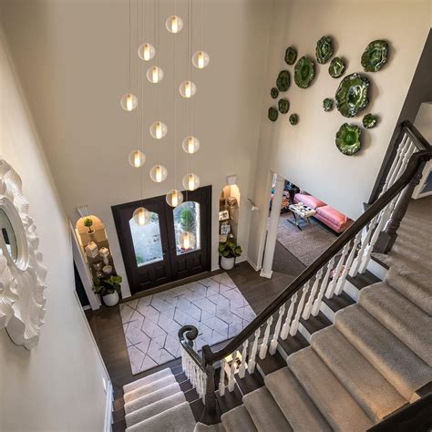 Ginsenglux Candelabro De Escalera De 14 Luces Moderno Para Escaleras Lámpara Colgante De Gota