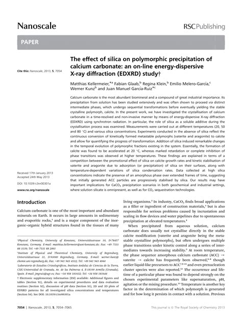 Pdf The Effect Of Silica On Polymorphic Precipitation Of Calcium Carbonate An On Line Energy