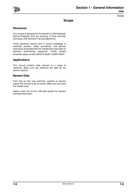 Service Manual Jcb Js85 Auto Range Tracked Excavator 02234510 To 02236510