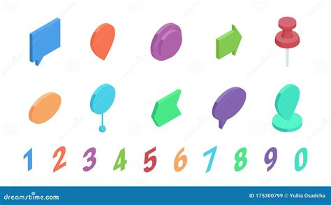 Isometric Bullet Point Vector Illustration Set Isolated Bright