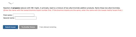 Solved Reaction Of Propene Above With Hbr Might In