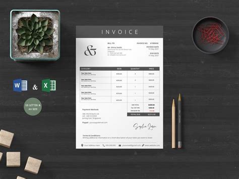 Editable Invoice Template Word And Excel Templates Etsy