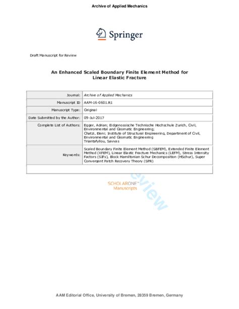 Pdf An Enhanced Scaled Boundary Finite Element Method For Linear
