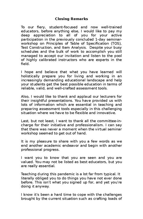 Sample Closing Remarks For Seminar