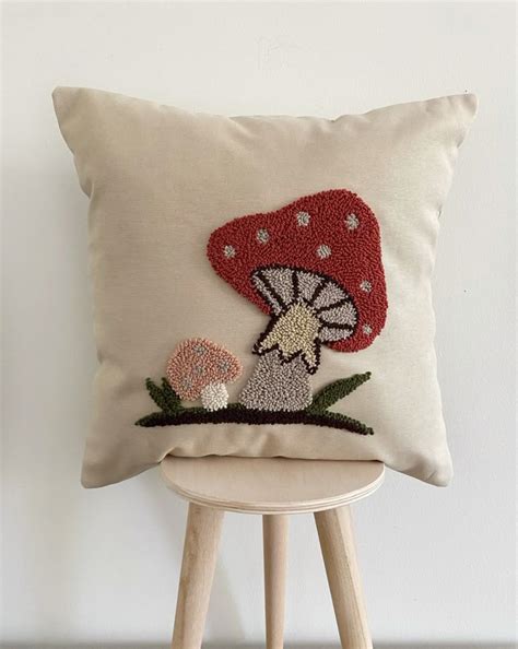 Punch Needle Mushroom Embroidered Pillow Cover Hand Tufted