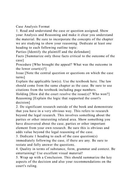 Case Analysis Format 1 Read And Understand The Case Or Questiondocx