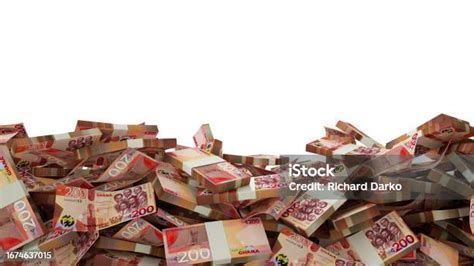 3d Rendering Of A Lot Of Stacks Of Ghanaian Cedi Notes Spread At The On Bottom Of Screen 3d