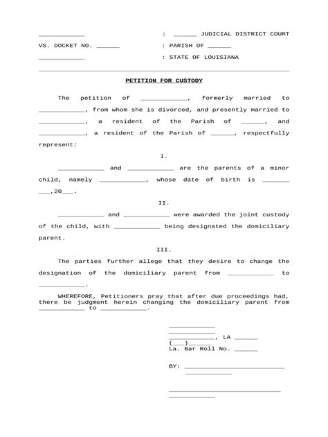 Petition For Custody With Consent Judgment Louisiana Doc Template