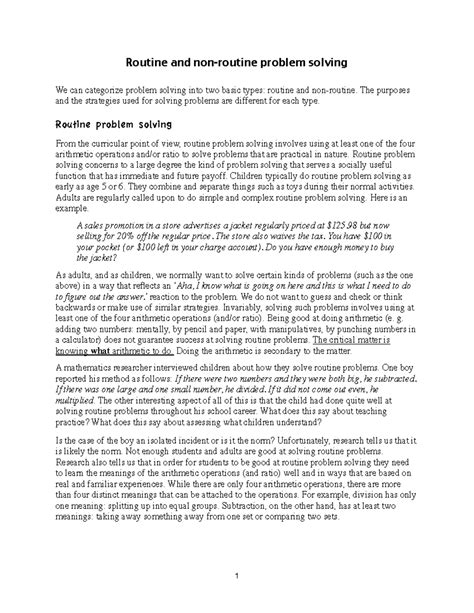 Routine And Non Routine The Purposes And The Strategies Used For Solving Problems Are