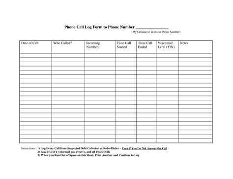 Free Printable Call Log Templates Word Excel Pdf