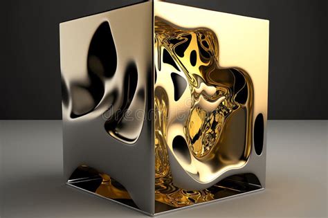 Metallic Cube Stand Metal Material Cube Shape Geometric Generative