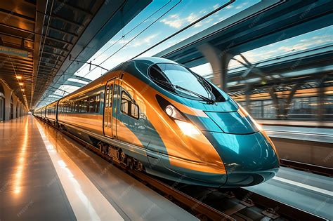 Premium Photo Powerful High Speed Train Rushing Along The Tracks With