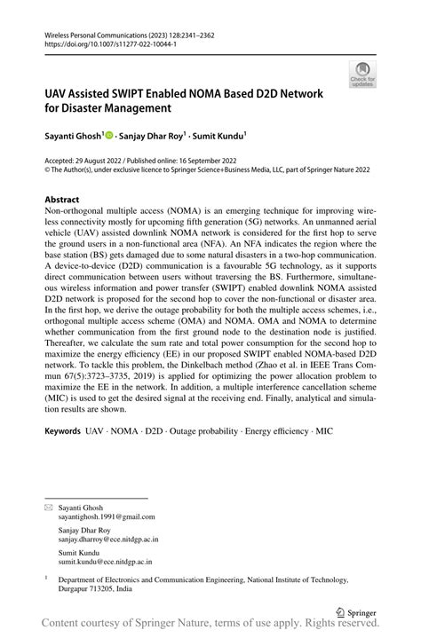 Uav Assisted Swipt Enabled Noma Based D2d Network For Disaster