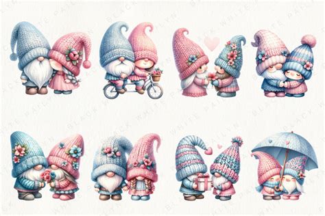 Pink And Blue Christmas Couple Gnomes Watercolor Clipartvalentine