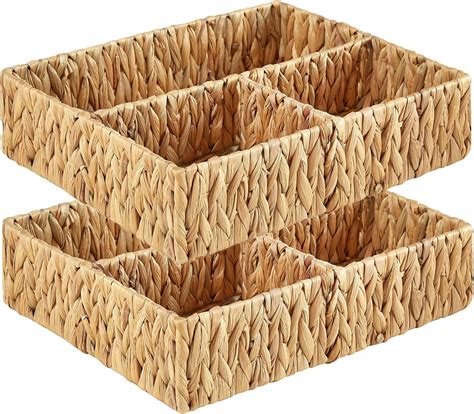 Vagusicc Wicker Divided Storage Basket Hand Woven Water