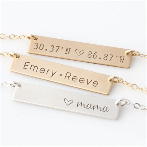 Personalized Bar Necklaceengraved Bar Necklacegold Or Silver Custom