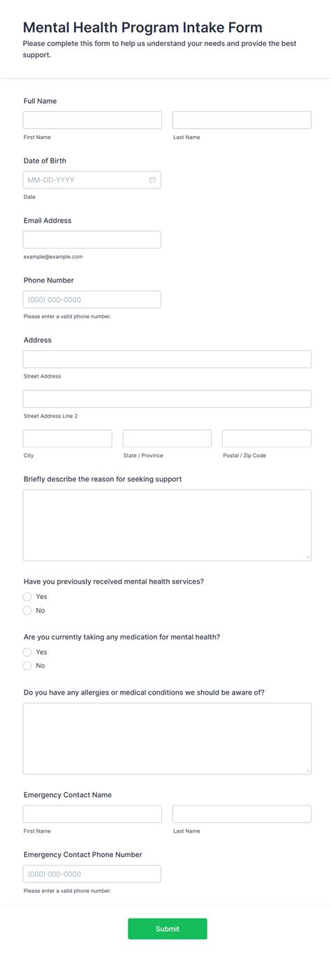 Mental Health Program Intake Form Template Jotform