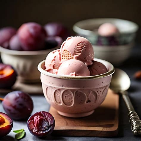 Premium Photo Homemade Roasted Plum Ice Cream Recipe Food Photography Ai
